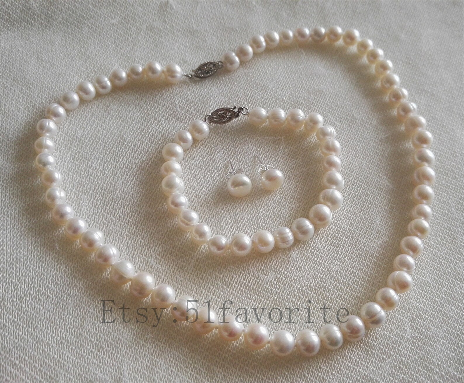 Pearl Set Genuine 9-9.5mm off Round White Fresh Water Pearl - Etsy