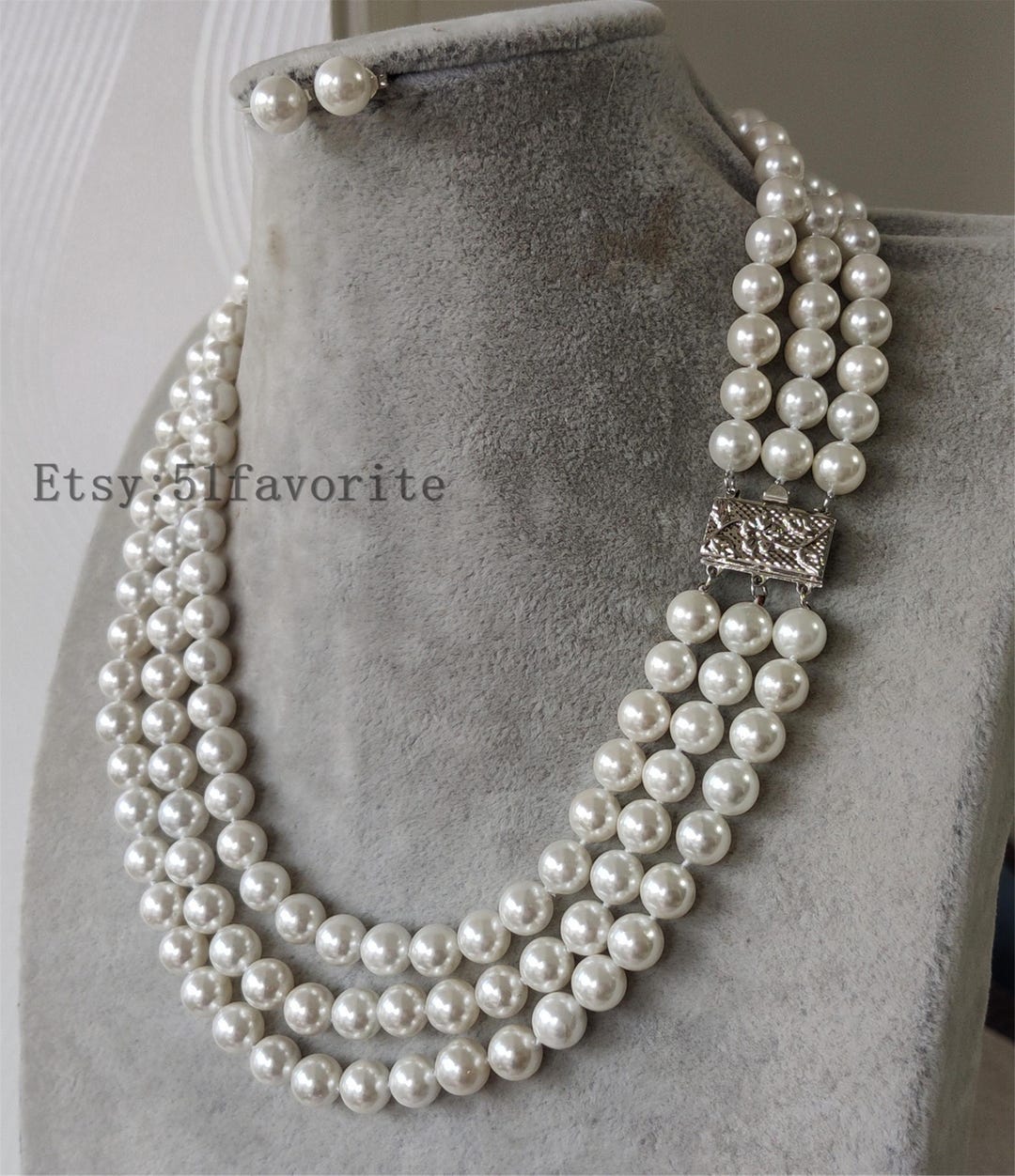 Shell Pearl Set- Lovely 3 Row 8mm Shell Pearl ,mother of Pearl Wedding ...