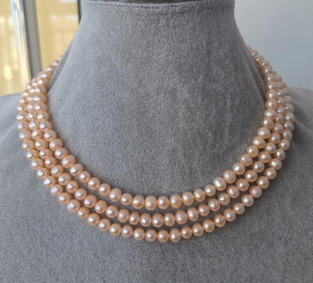 Pink Freshwater Pearl Necklace - 3 Row Cultured Pearl Bridal Jewelry - Etsy