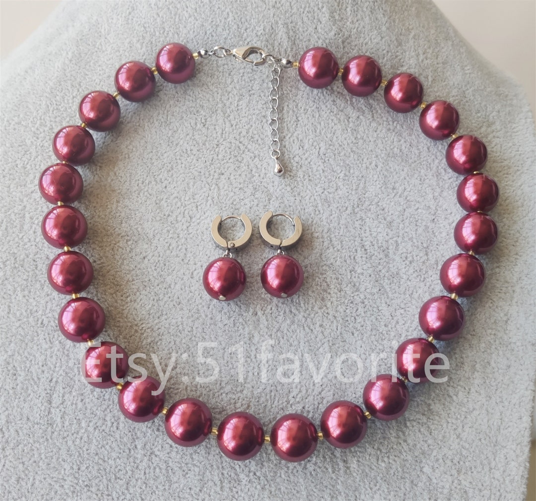 Shell Pearl Necklace- 14mm Purple-red Sea Shell Pearl Necklace ...