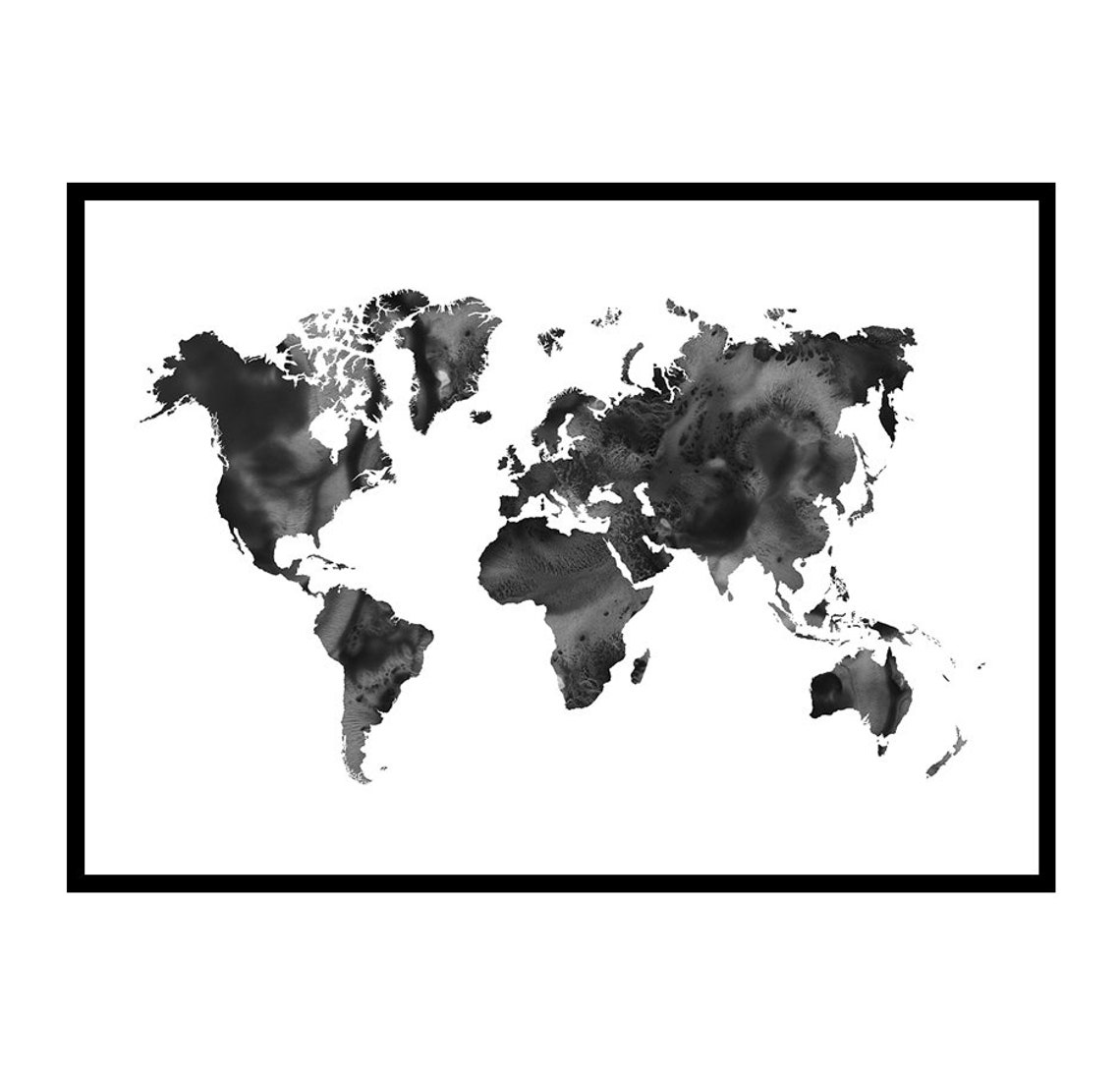 Printable World Map Watercolor Travel Map Black and White - Etsy