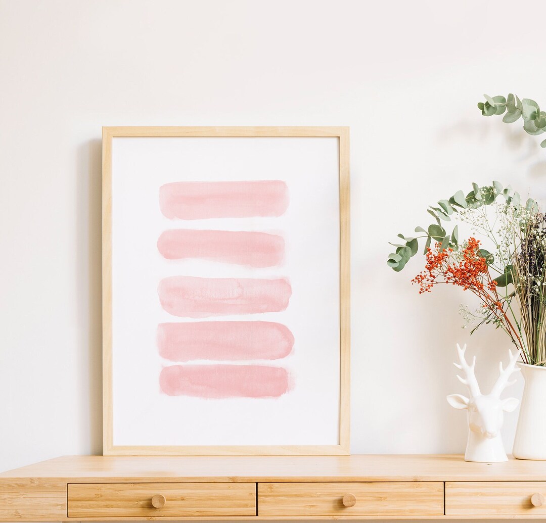 Light Pink Brush Strokes Wall Art, Stripes Watercolor Poster Art ...