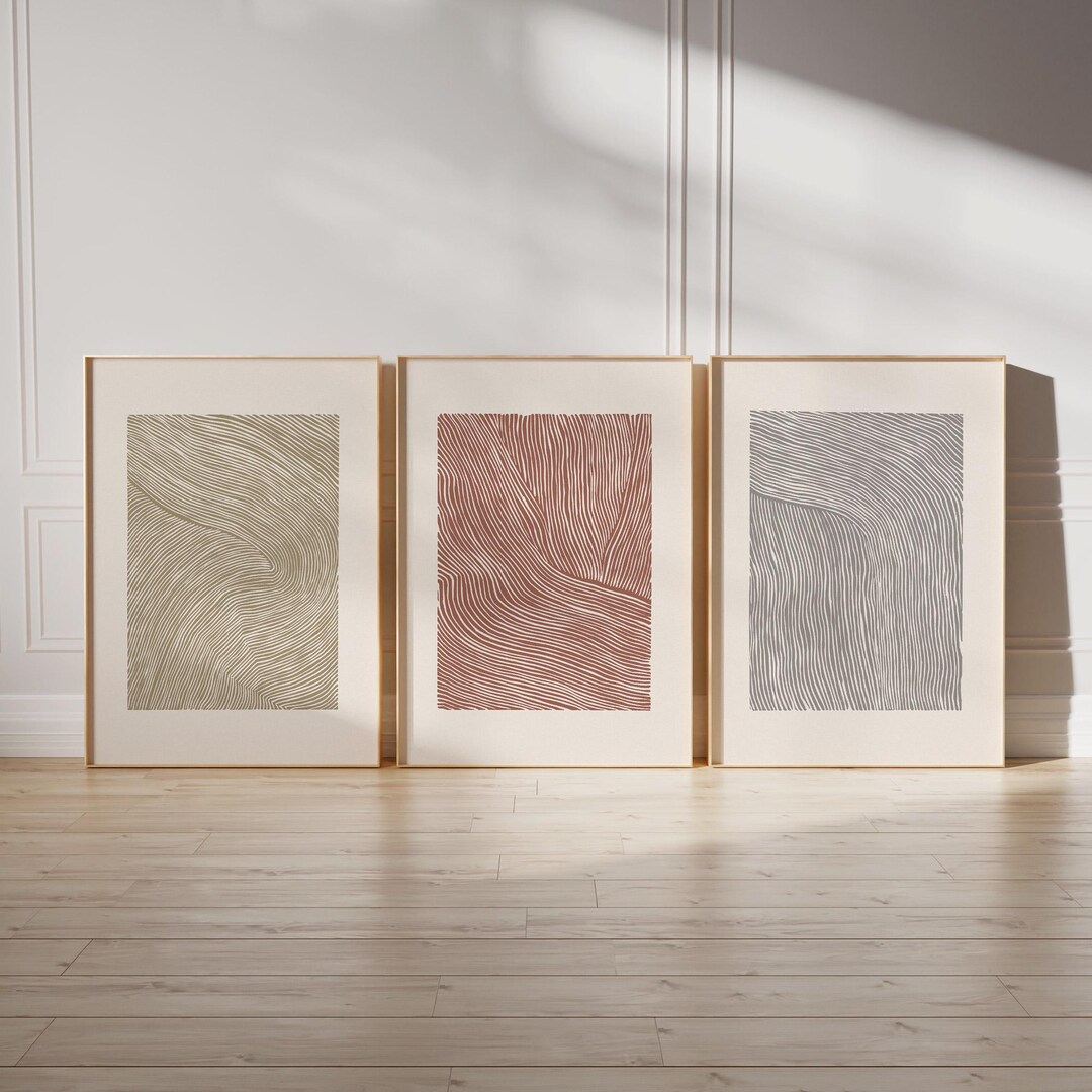 Abstract Set of 3 Prints, Minimalist Lines Printable Wall Art, Earth ...