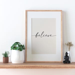 Believe Printable Art, Minimalist Word Poster, Beige Black Digital ...