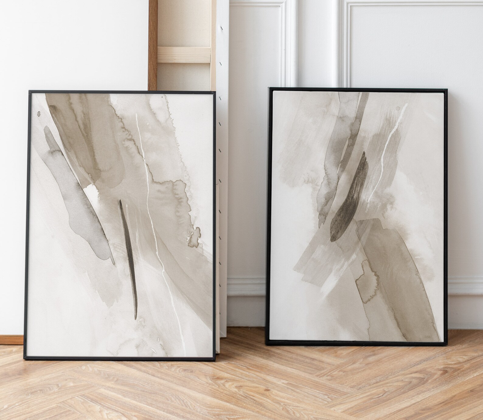 Set of 2 Watercolor Strokes, Beige Brown Brushstroke Art Prints ...