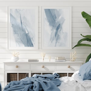 Watercolor Soft Blue Abstract Wall Art Set of 2, Large Downloadable ...