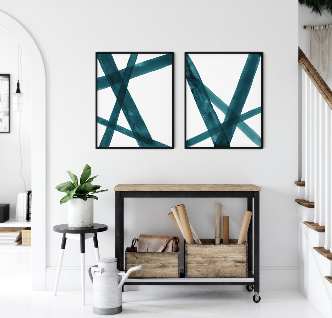 Set of 2 Teal Prints Abstract Printable Modern Minimal | Etsy