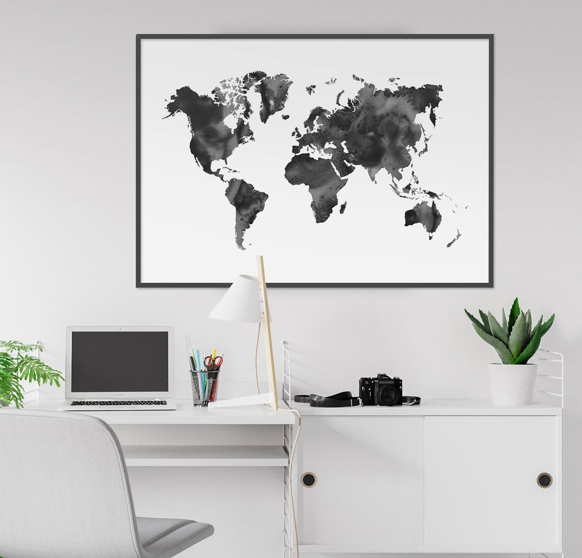 Printable World Map Watercolor Travel Map Black and White - Etsy