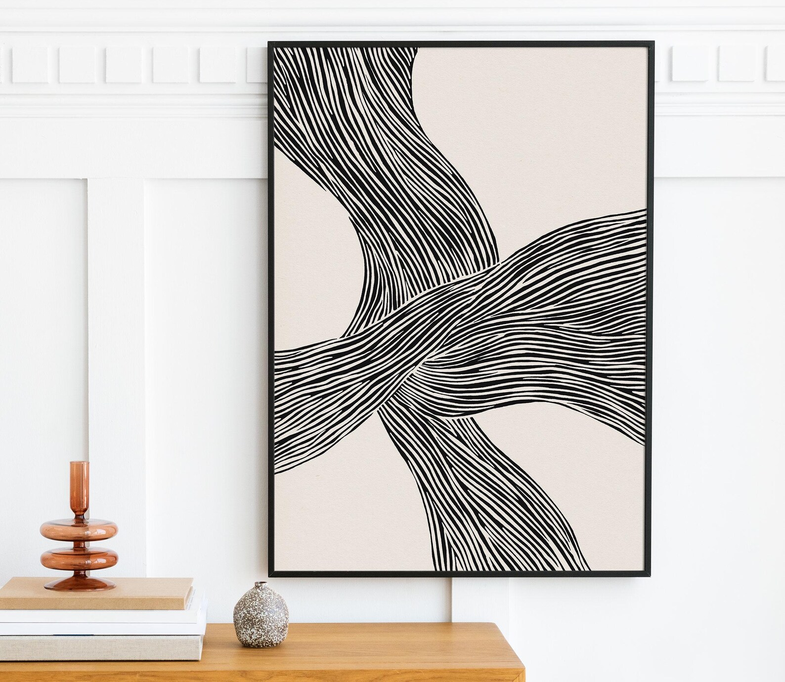Abstract Line Drawing Print, Beige and Black Lines Printable Wall Art ...