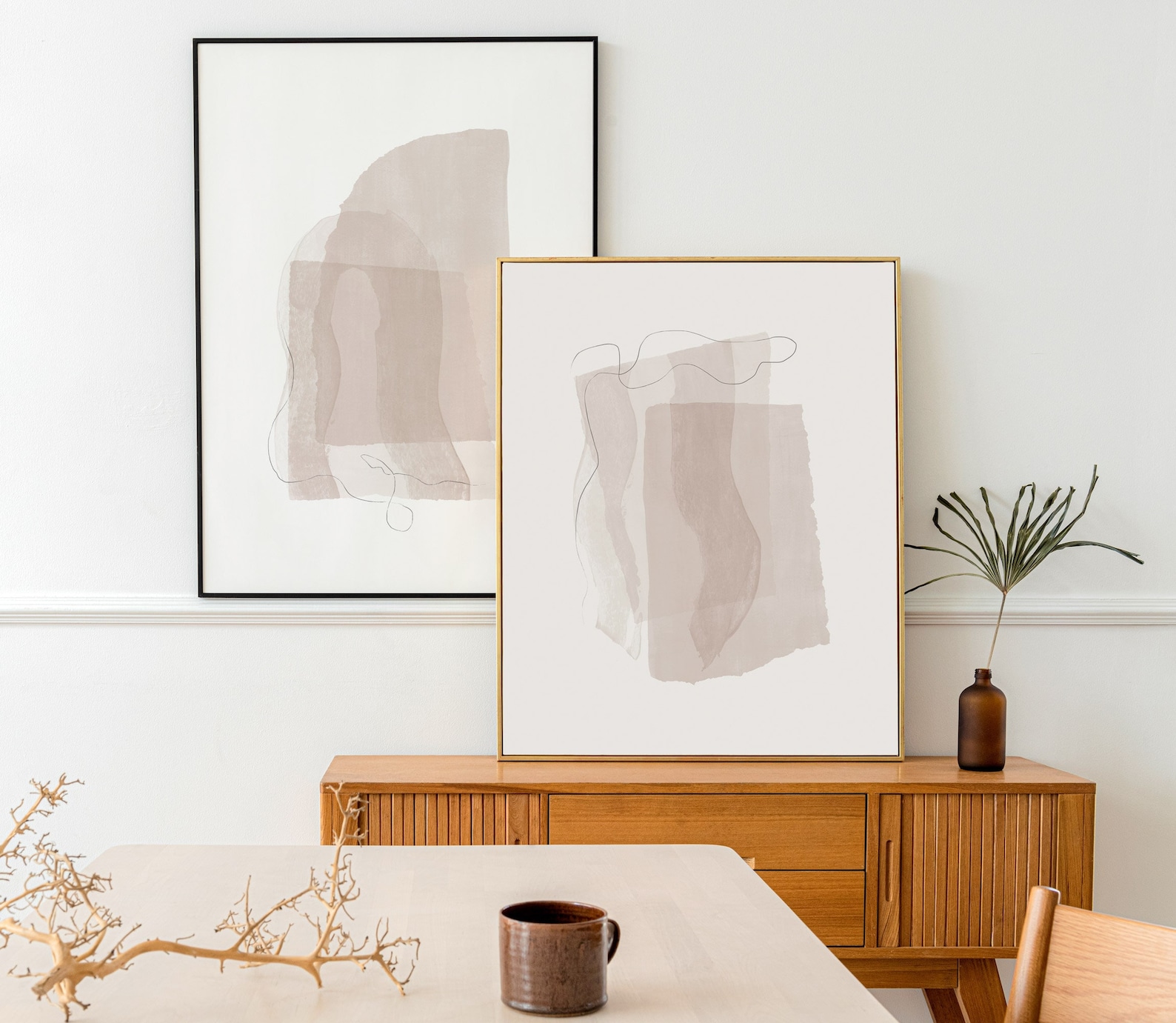 Beige Abstract Shapes Print Set of 2, Modern Gallery Set of Two ...