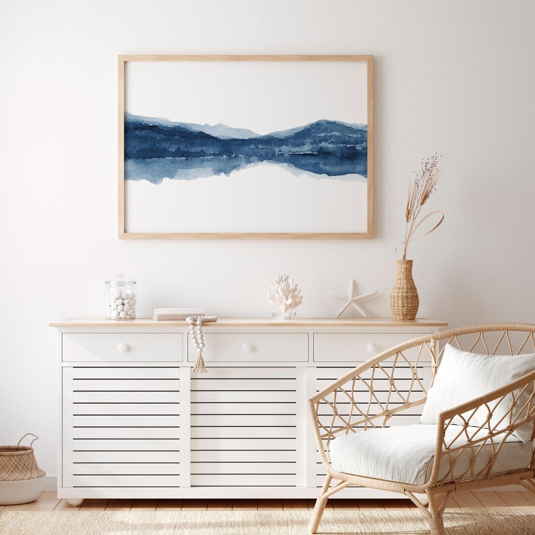 Watercolor Print, Dark Blue Wall Art, Minimal Wall Art, Printable ...