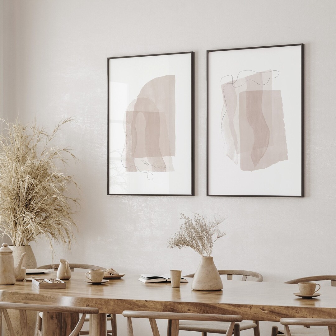 Beige Abstract Shapes Print Set of 2, Modern Gallery Set of Two ...