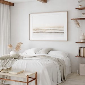 Printable Neutral Ocean Watercolor, Calm Beach Landscape Digital ...