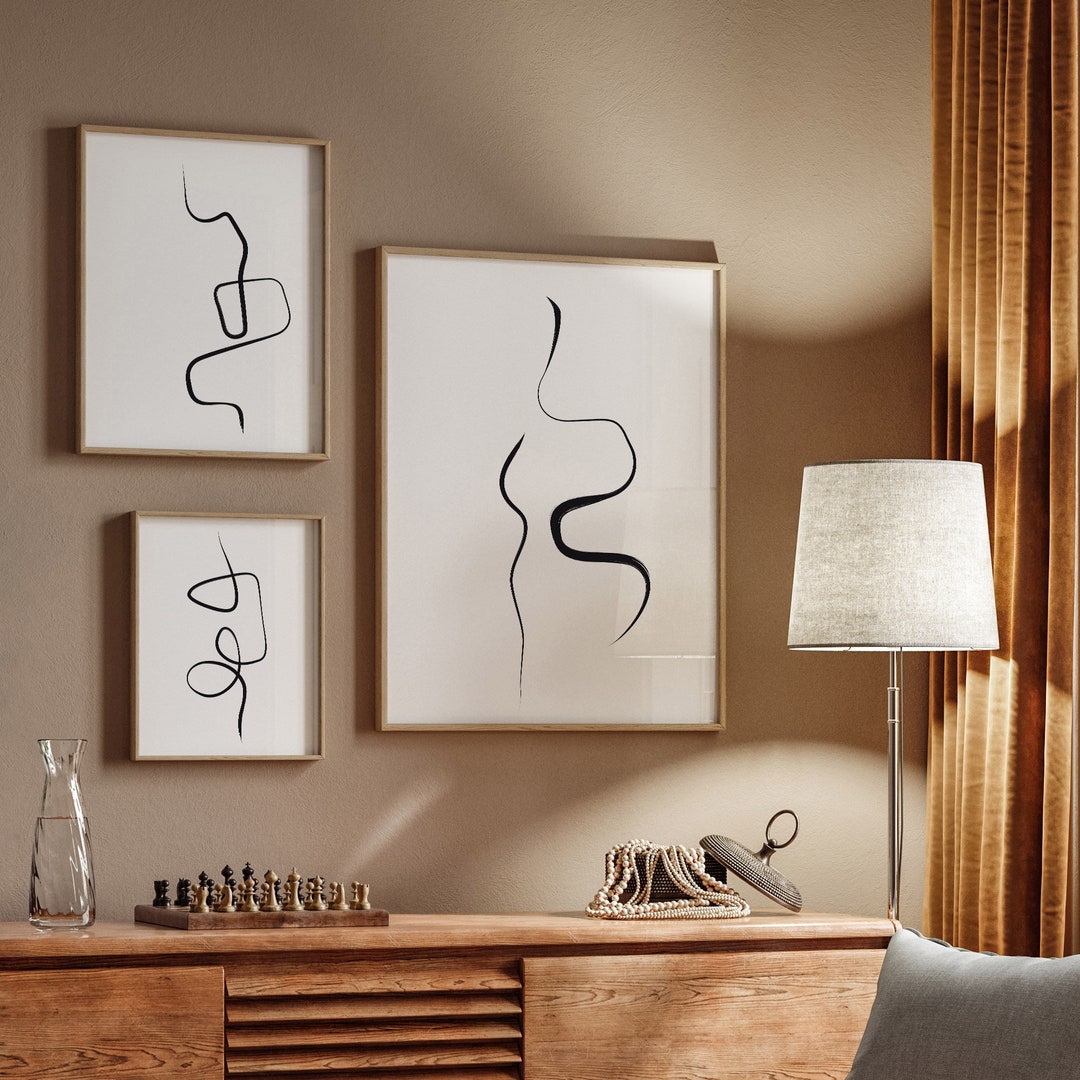 Abstract Lines Print Set of 3, Scandi Line Drawing Prints, Simple ...