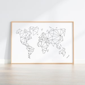 Minimal Modern World Map Poster, Geometric World Map Wall Art, Line ...