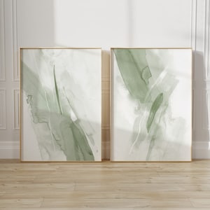 Set of 2 Sage Green Abstract Paintings, Downloadable Brushstroke Print ...