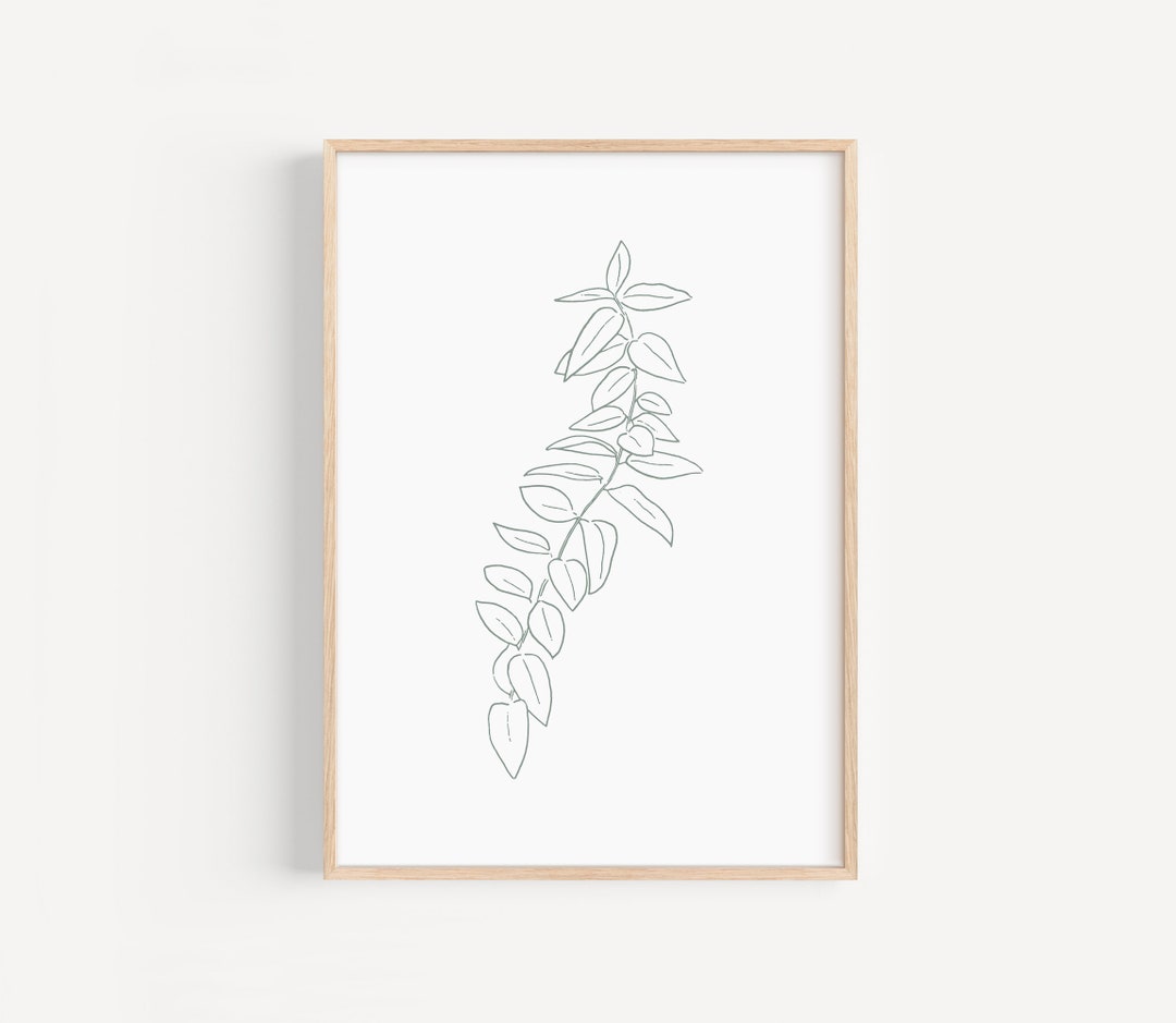 Printable Leaf Line Drawing, Leaves Silhouette Print, Green Botanical ...