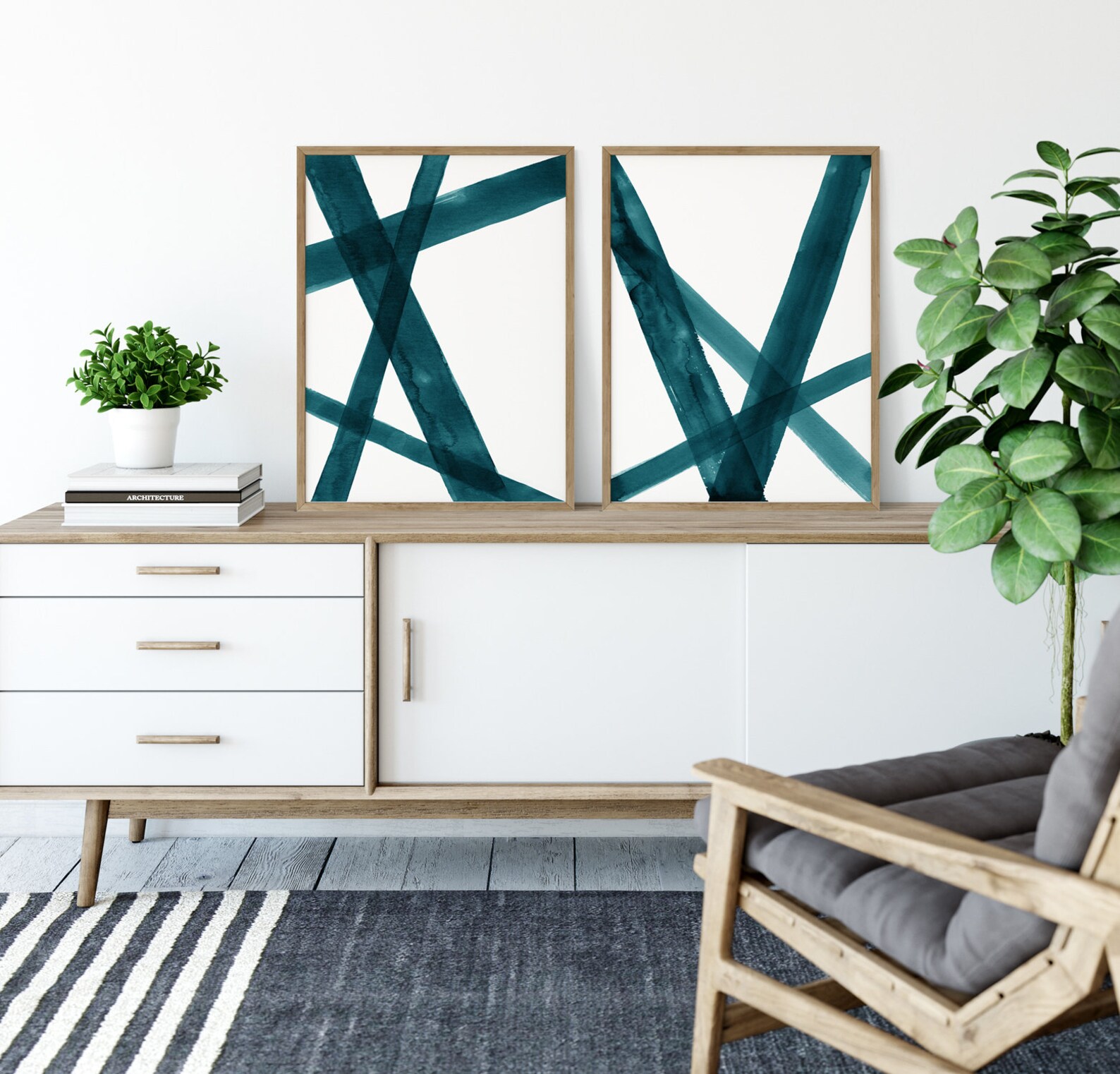 Set of 2 Teal Prints Abstract Printable Modern Minimal | Etsy