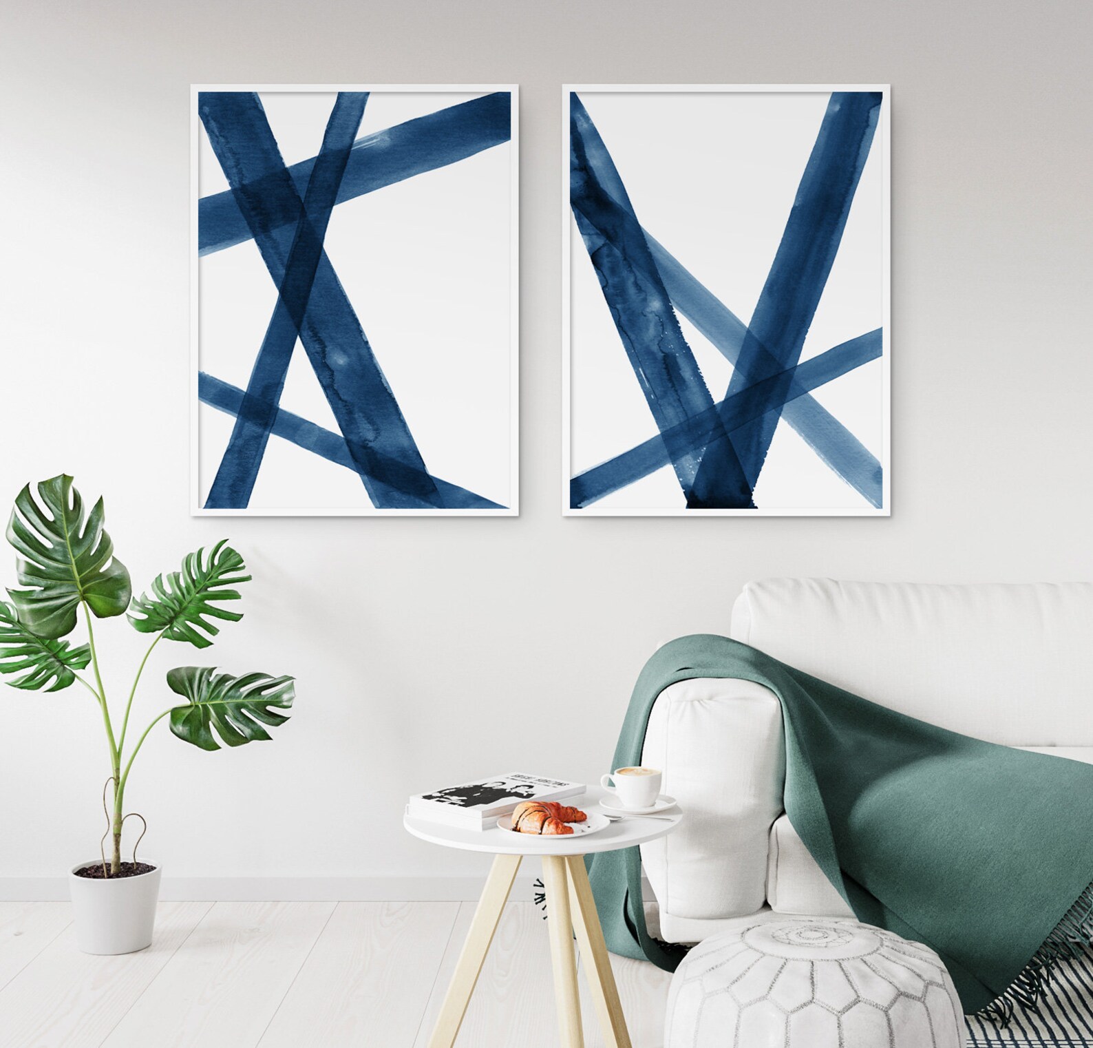 Set of 2 Blue Prints Abstract Printable Modern Minimal Wall | Etsy