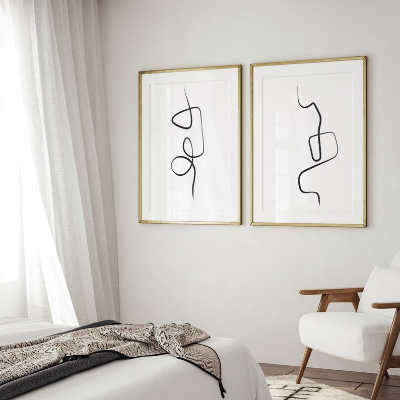 Set of 2 Minimal Lines Prints, Modern Ink Lines Print, Modern ...