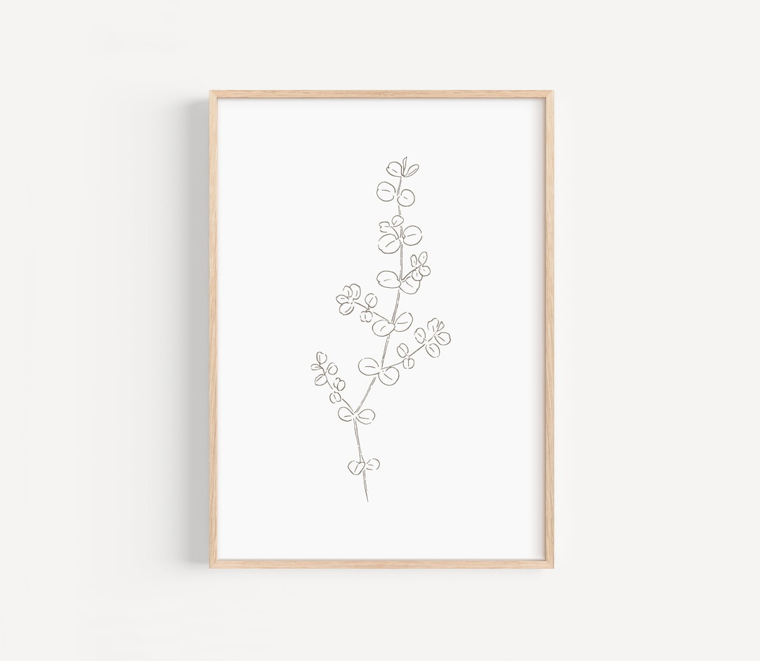 Plants Fine Line Printable Art, Neutral Minimal Leaf Print, Boho Leaf ...