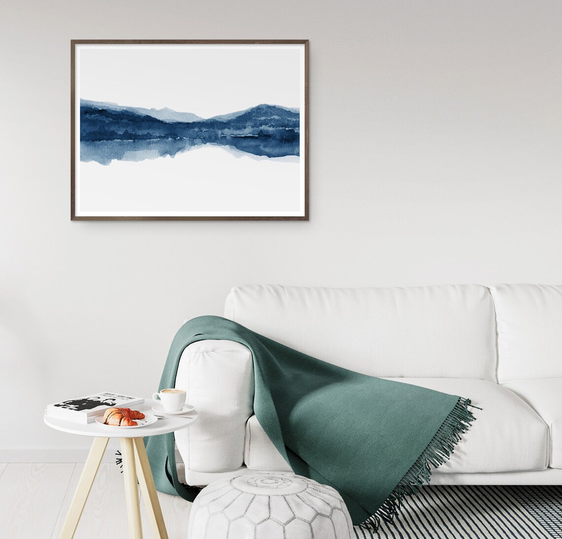 Watercolor Print Dark Blue Wall Art Minimal Wall Art | Etsy