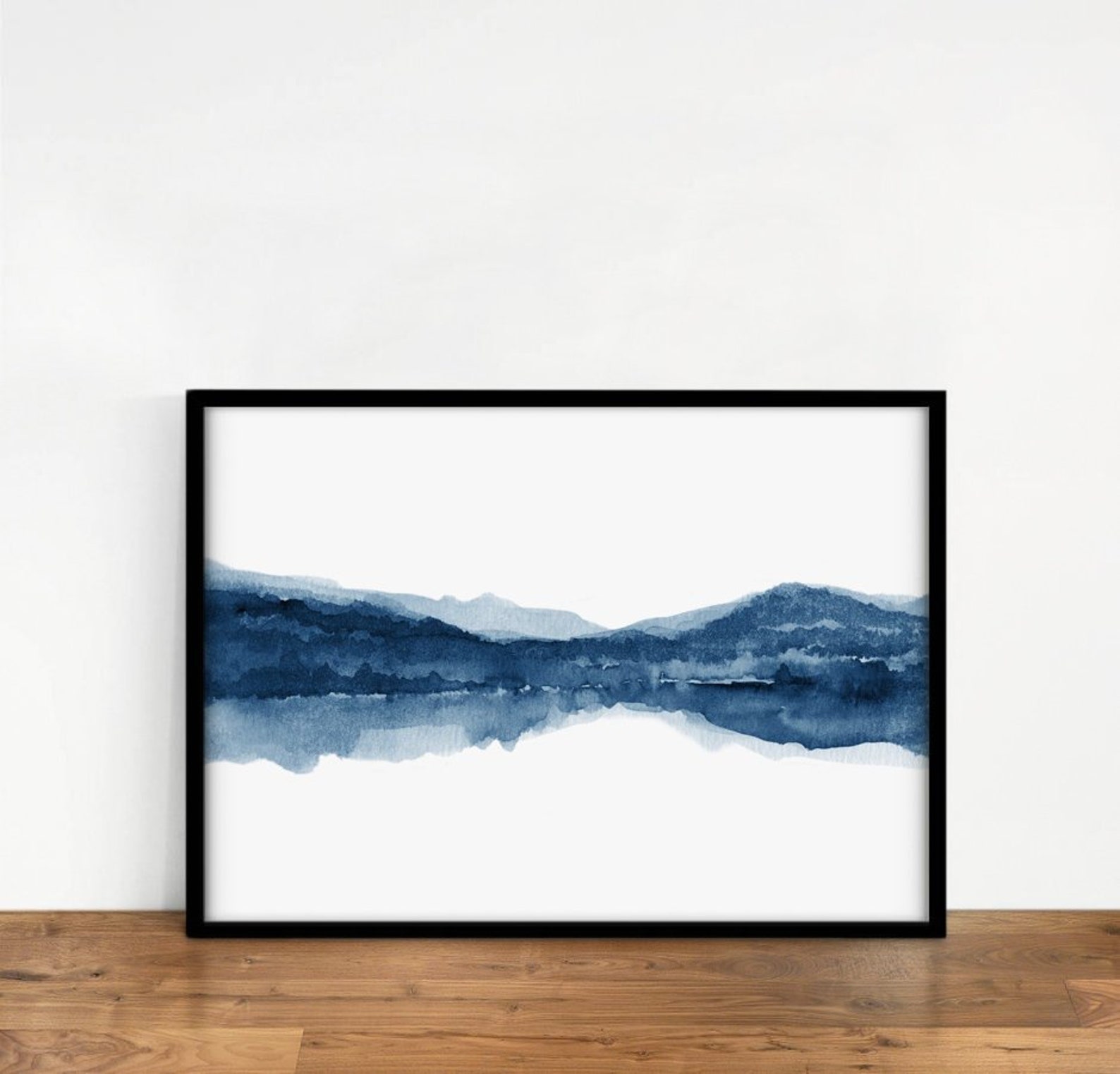 Watercolor Print Dark Blue Wall Art Minimal Wall Art | Etsy