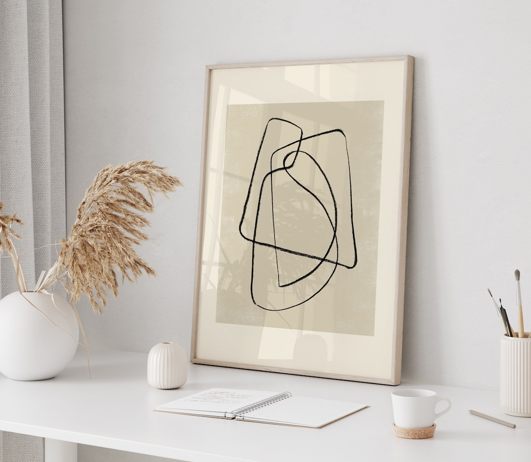 Printable Scribble Drawing, Aesthetic Contemporary Line Artwork, Abstract Line Art in Neutral ...