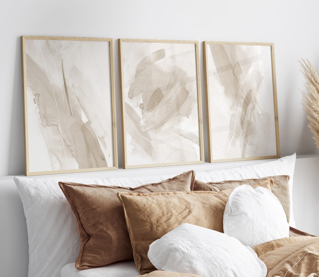 Set of 3 Beige Abstract Prints, Neutral Brushstroke Printable Art ...