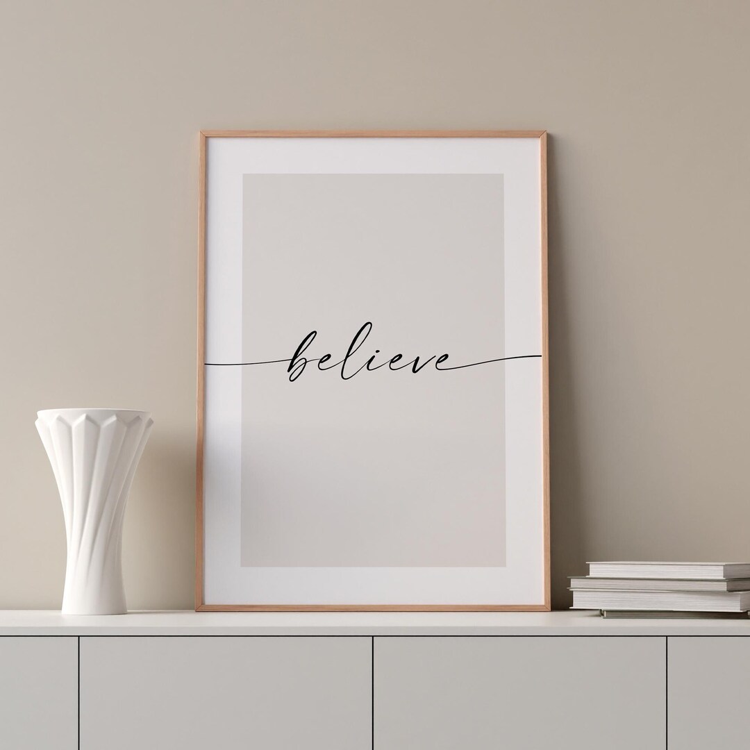 Believe Printable Art, Minimalist Word Poster, Beige Black Digital ...