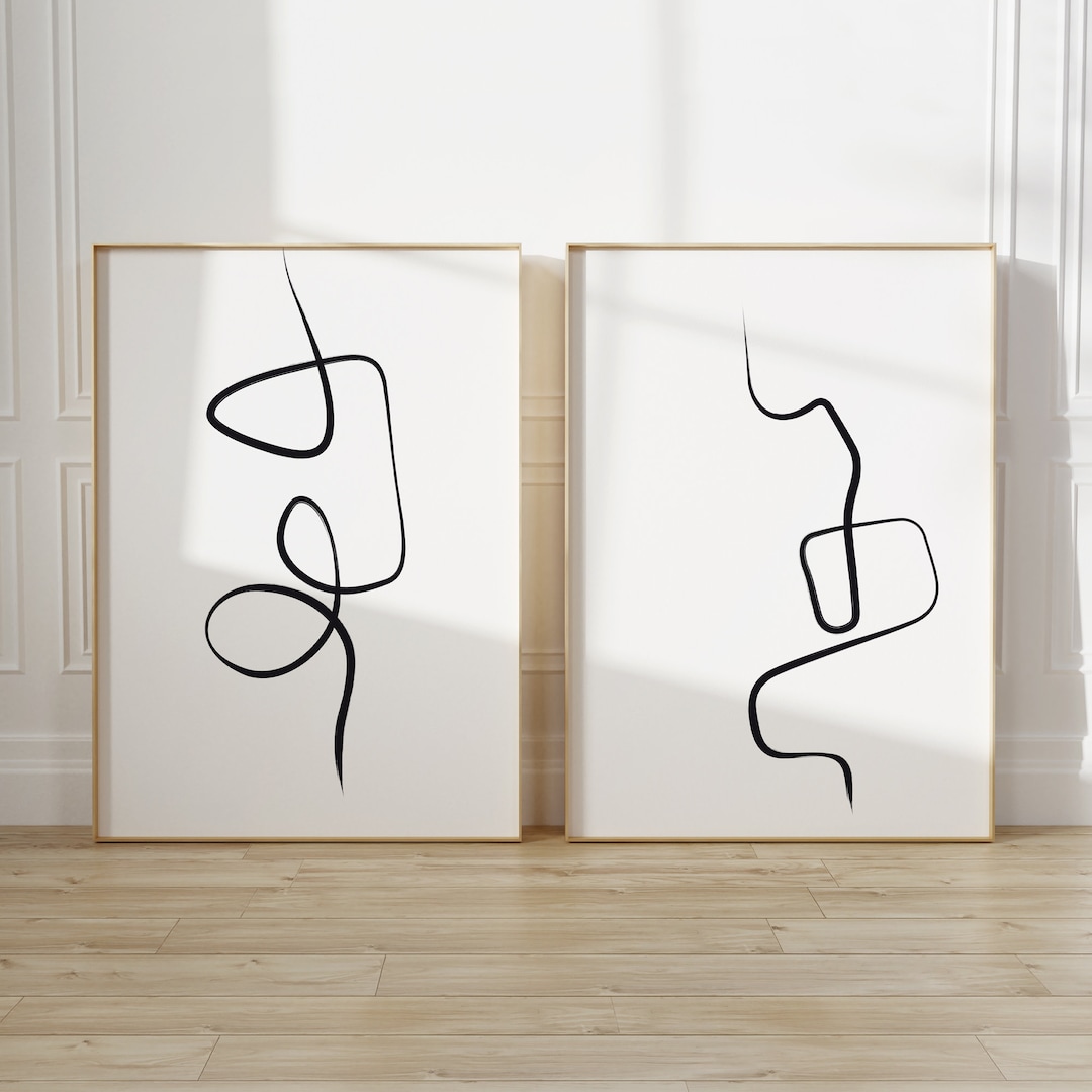Set of 2 Minimal Lines Prints, Modern Ink Lines Print, Modern ...