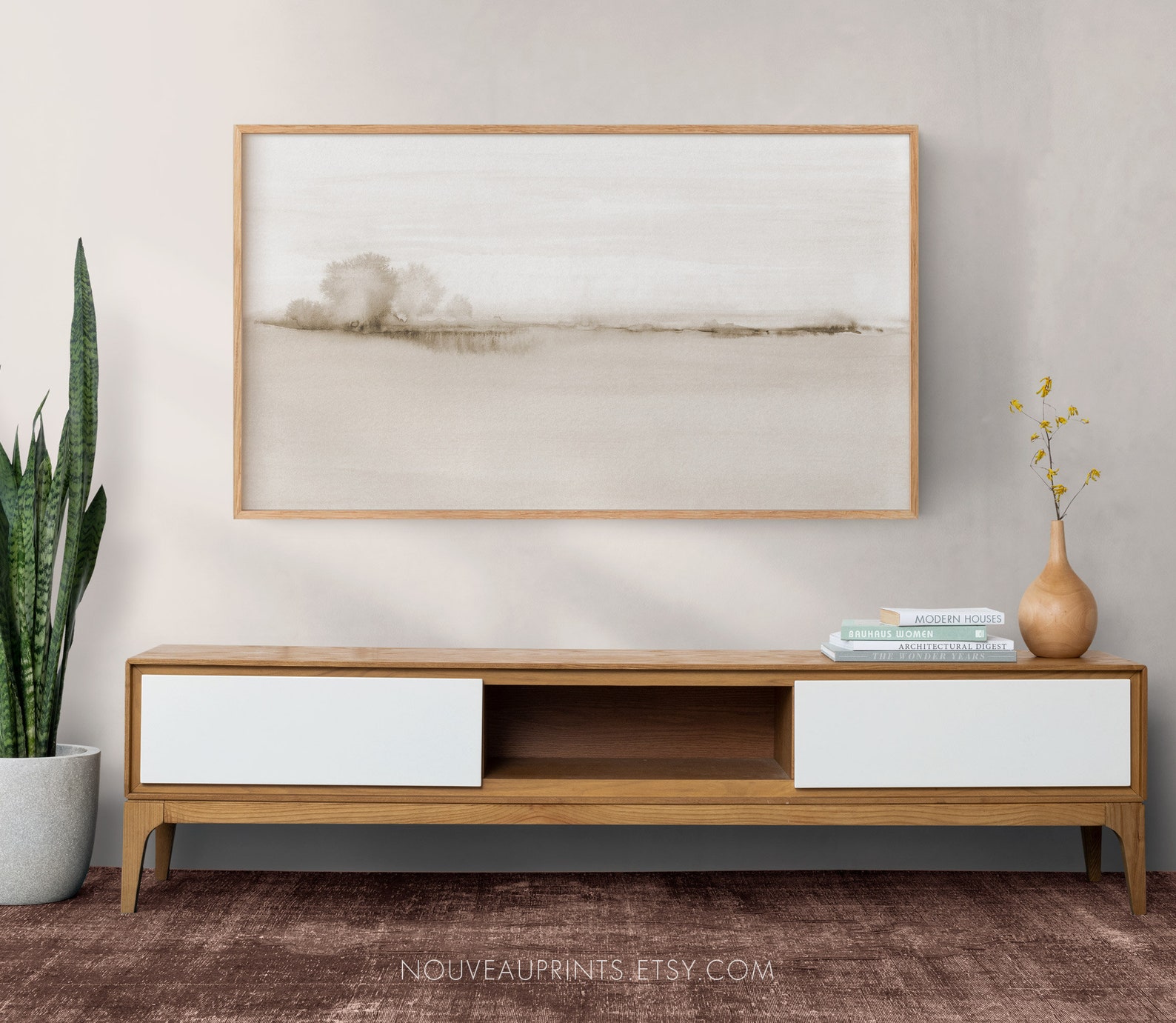 Beige Watercolor TV Art Download, Minimalist Scenery Painting for TV ...