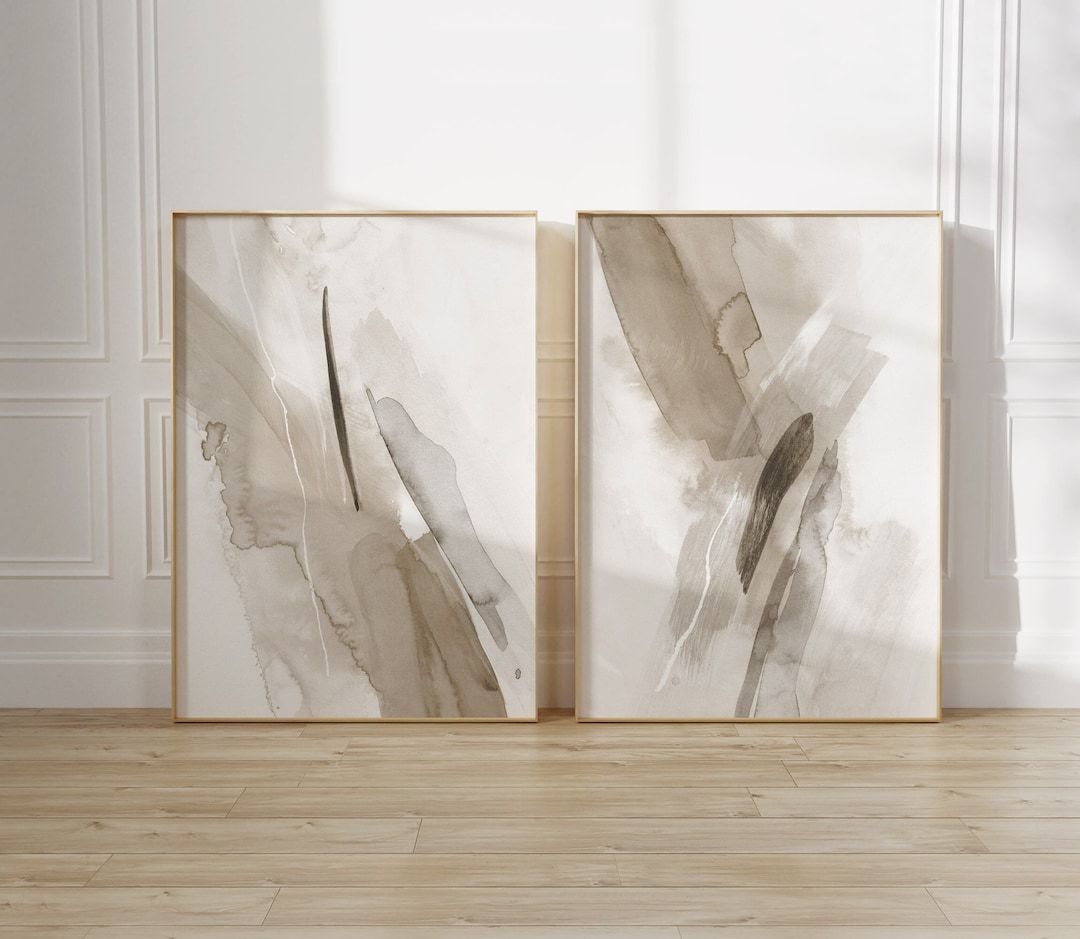 Set of 2 Watercolor Strokes, Beige Brown Brushstroke Art Prints ...