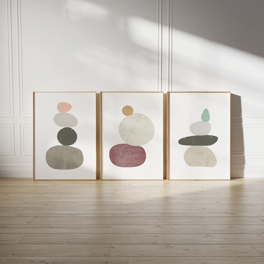 Stacked Stones Print Set of 3, Pebbles Printable Wall Art, Zen Rocks ...