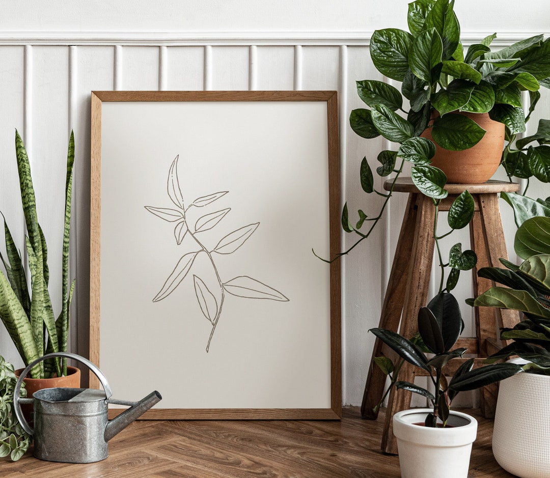 Neutral Leaves Drawing Digital Download, Branch Silhouette Printable ...