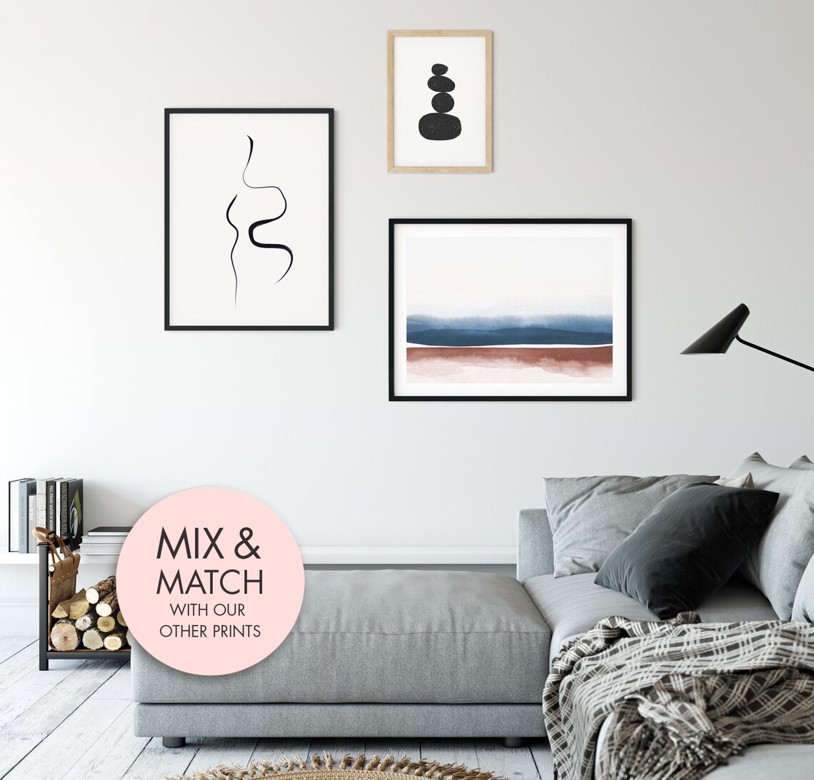 Abstract Watercolor Rust Navy Art Horizontal Wall Art | Etsy