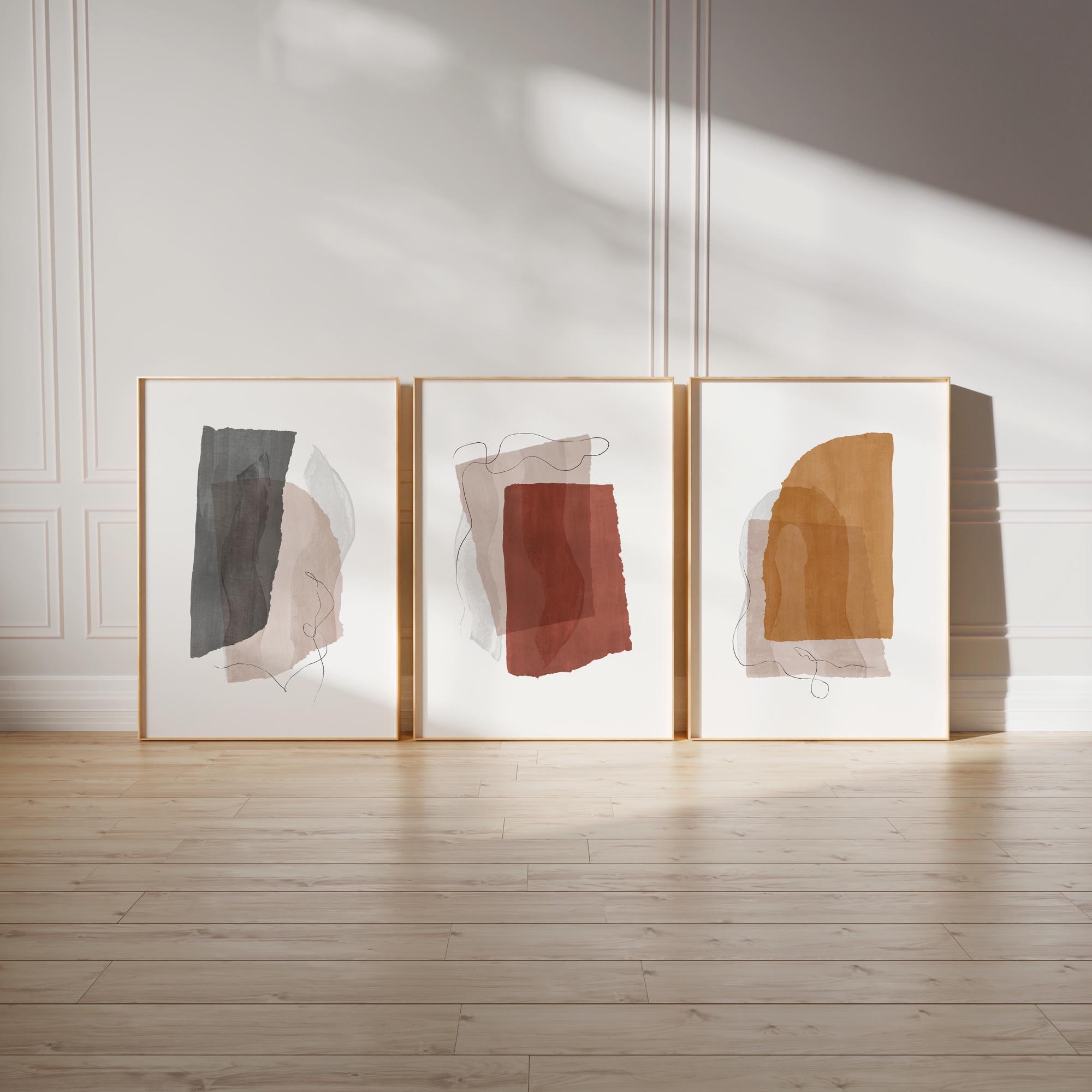 Modern Shapes Printable Set of 3, Simple Forms Digital Wall Art, Earth ...