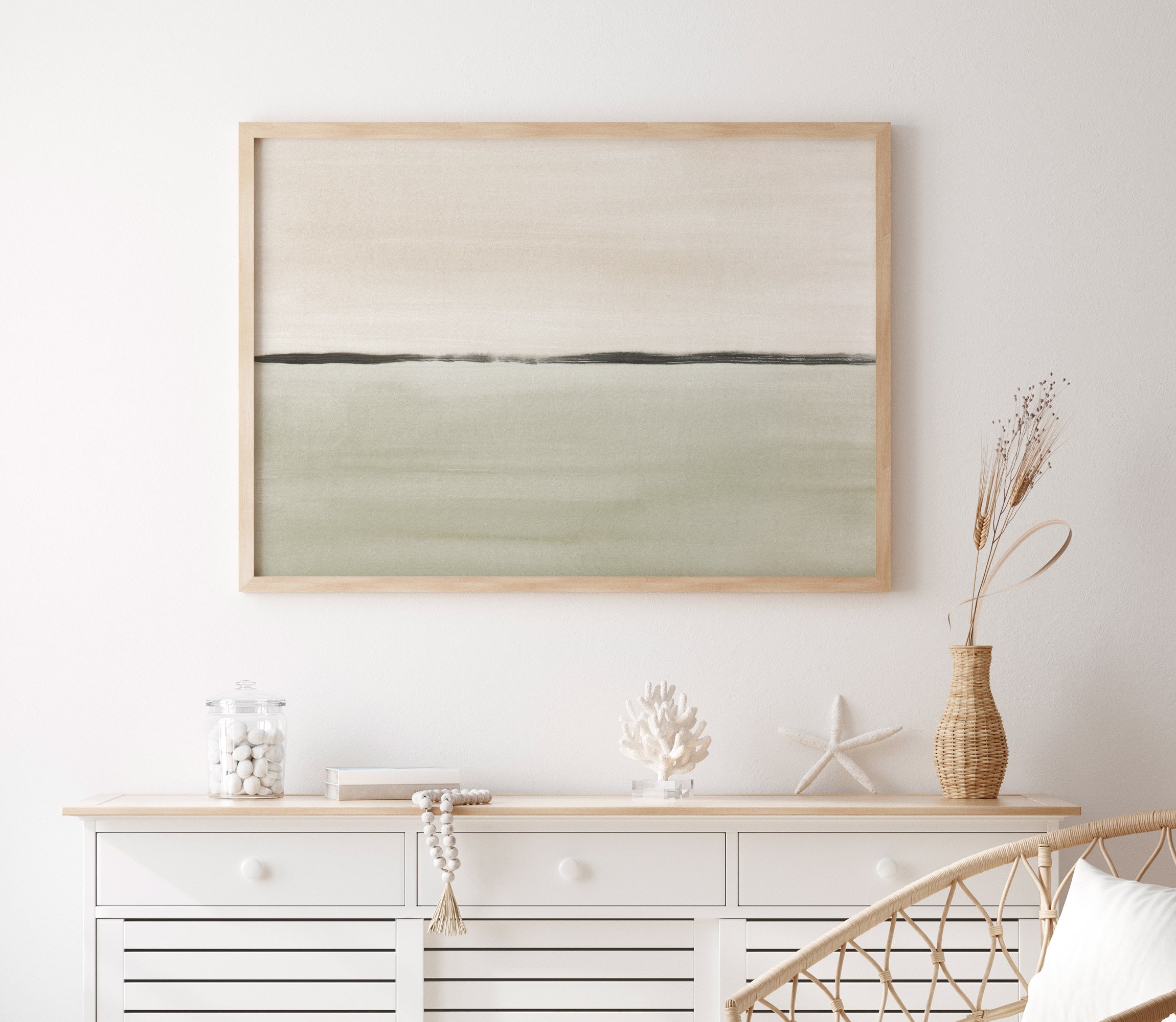 Green and Beige Abstract Scenery, Watercolor Minimalist Printable Art ...