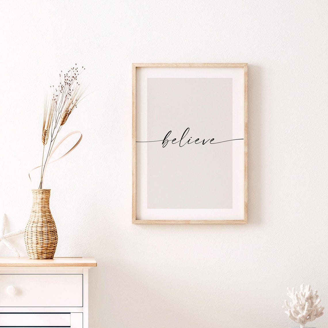 Believe Printable Art, Minimalist Word Poster, Beige Black Digital ...