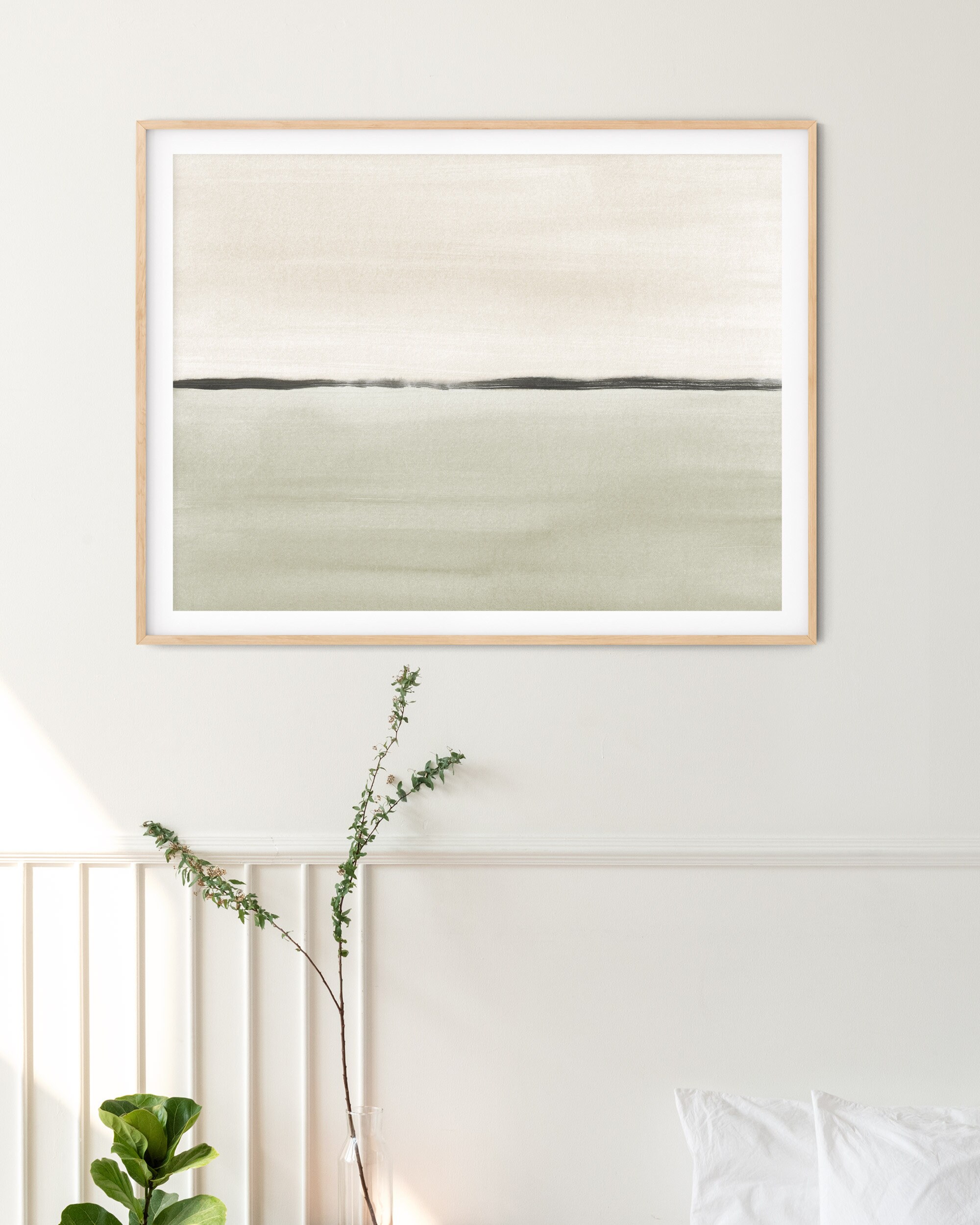 Green and Beige Abstract Scenery, Watercolor Minimalist Printable Art ...