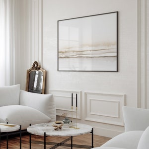 Printable Neutral Ocean Watercolor, Calm Beach Landscape Digital ...