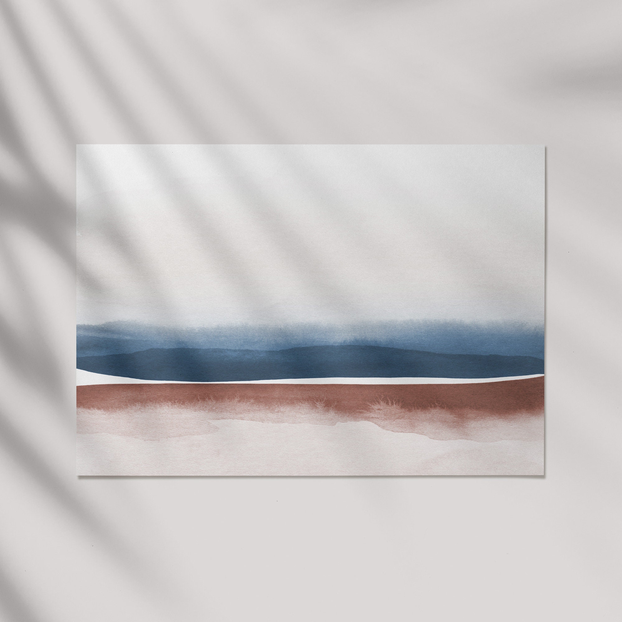 Abstract Watercolor Rust Navy Art Horizontal Wall Art - Etsy