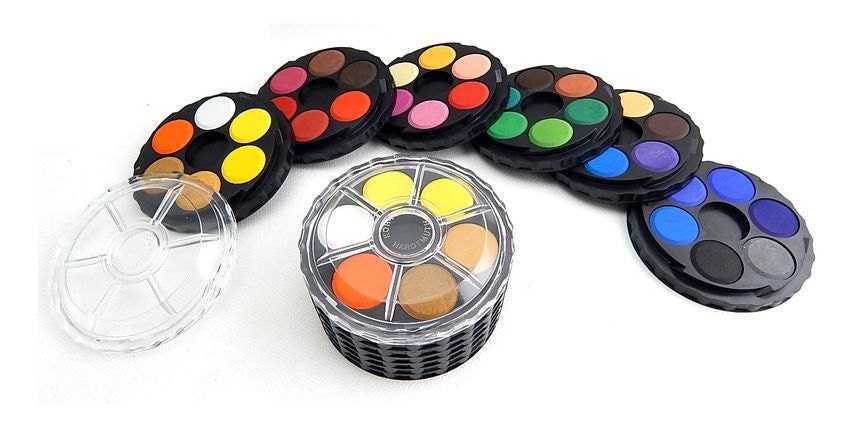 Watercolor Wheel Set Disc Trays Water Color Round Stackable Paints Koh ...