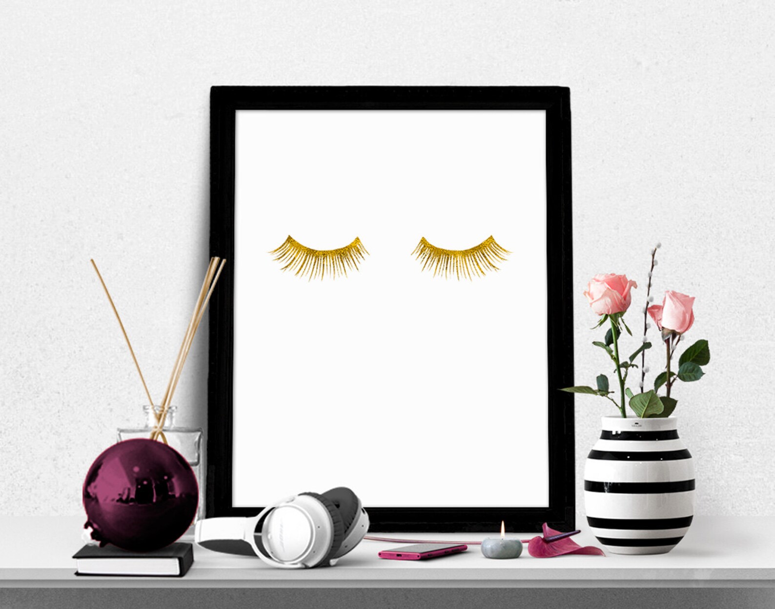 Eyelashes Print Gold Eyelashes Printable Fashion Print | Etsy