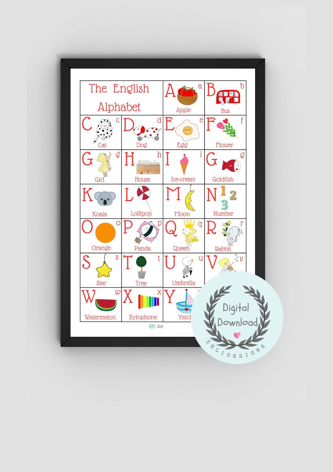 Digital Download English Alphabet Poster for Children's Playroom ...
