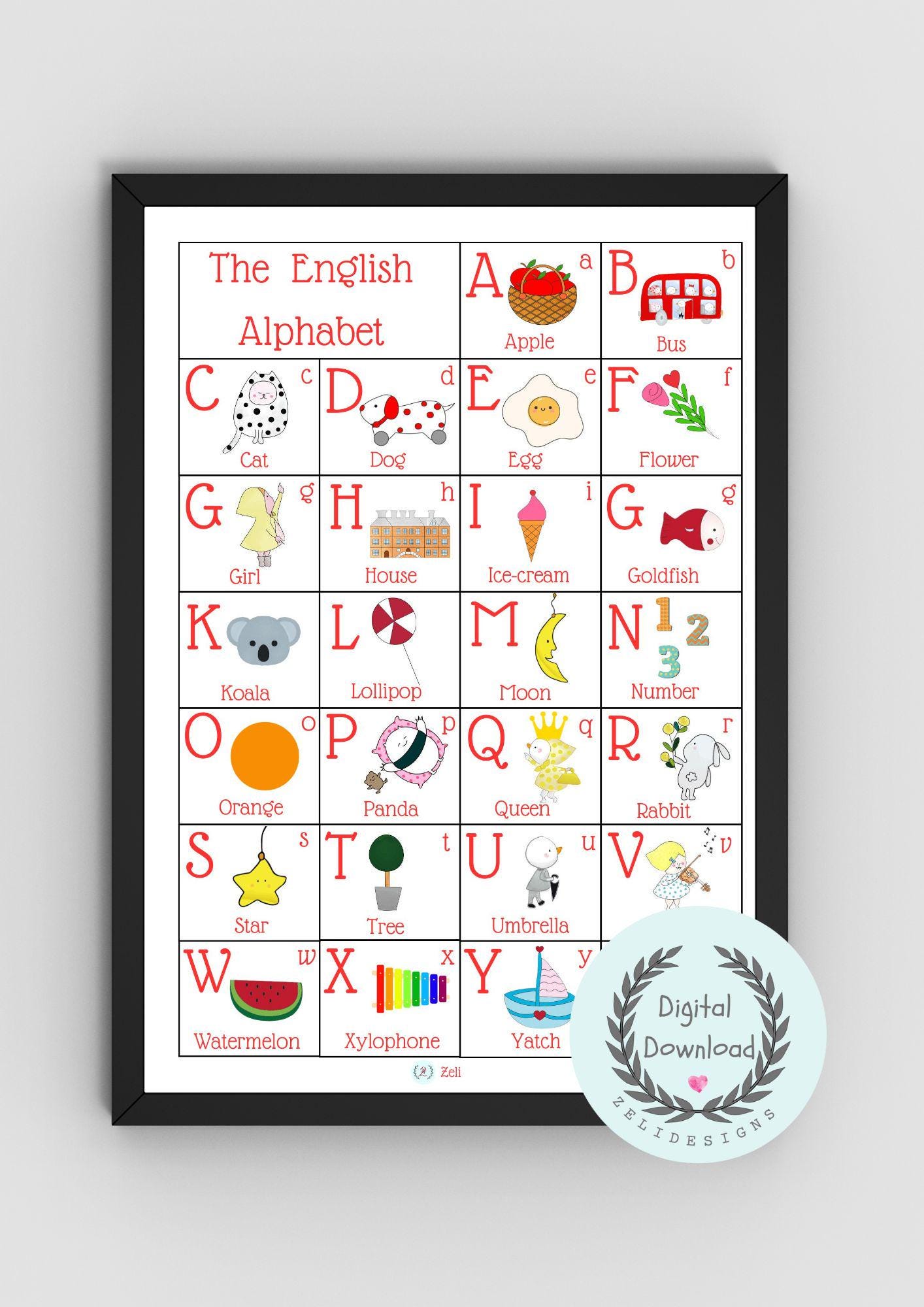 Digital Download English Alphabet Poster for Children's Playroom ...