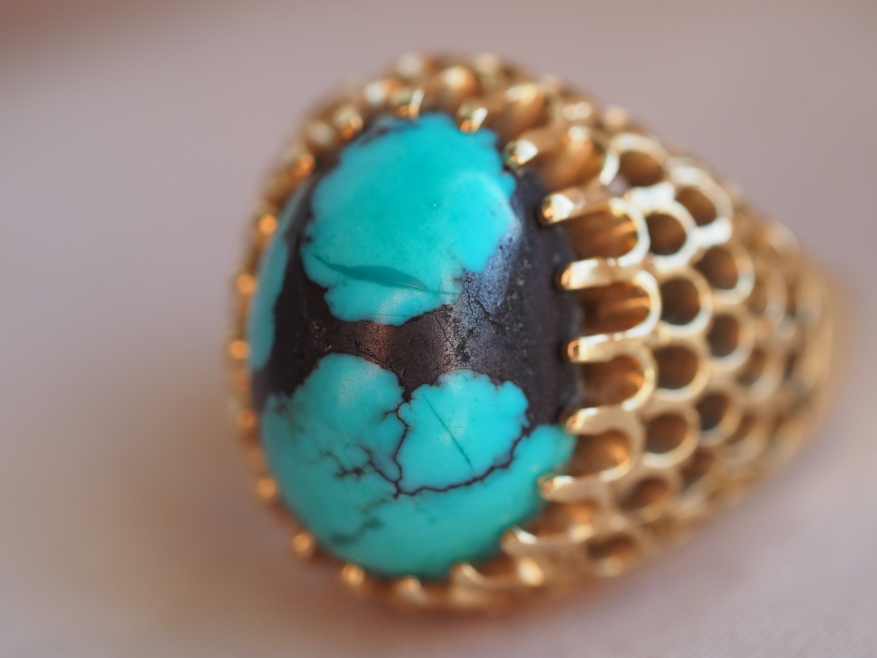 Fantastic Vintage Solid 14K Gold Matrix Turquoise Cocktail | Etsy