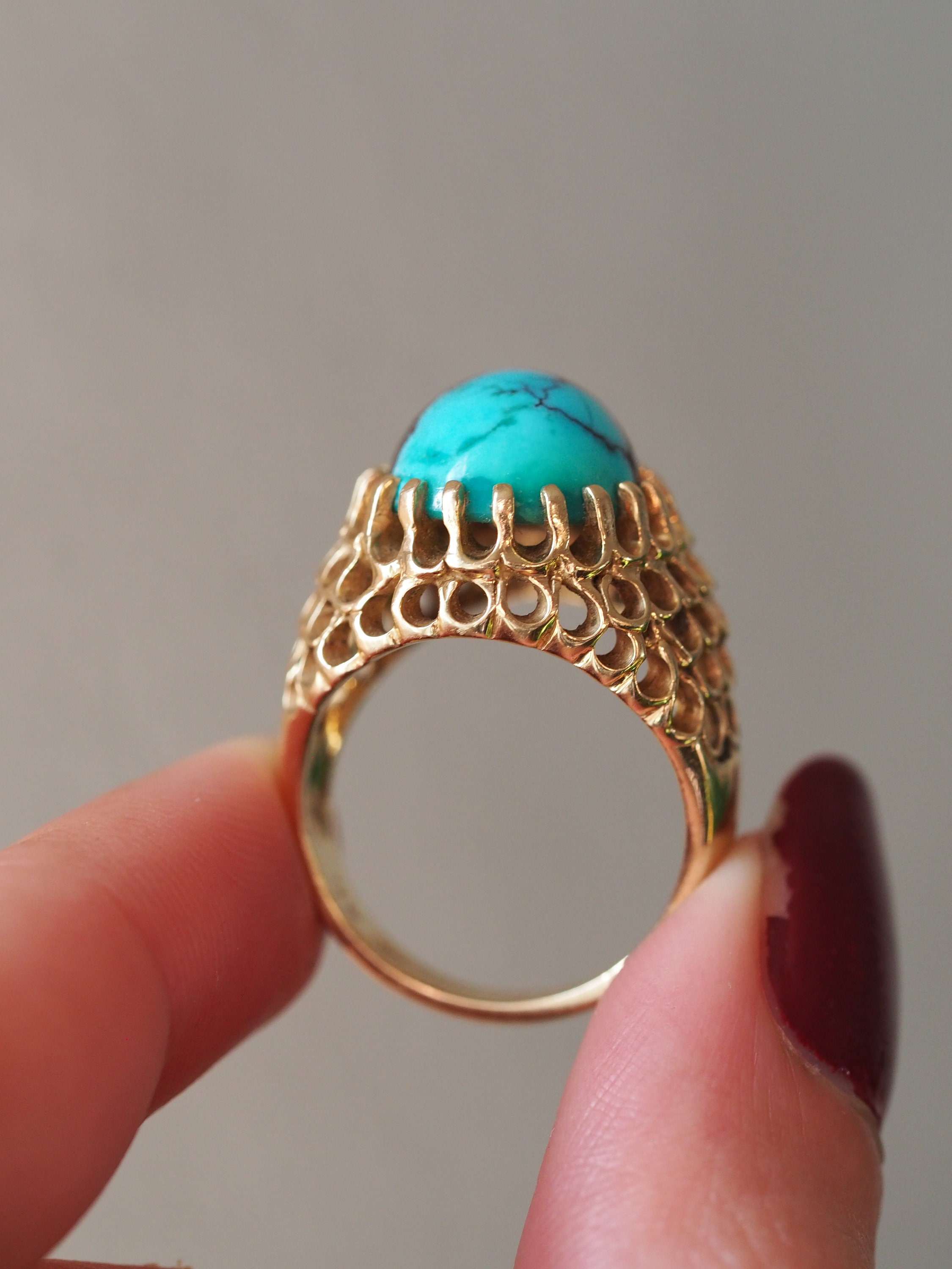 Fantastic Vintage Solid 14K Gold Matrix Turquoise Cocktail | Etsy