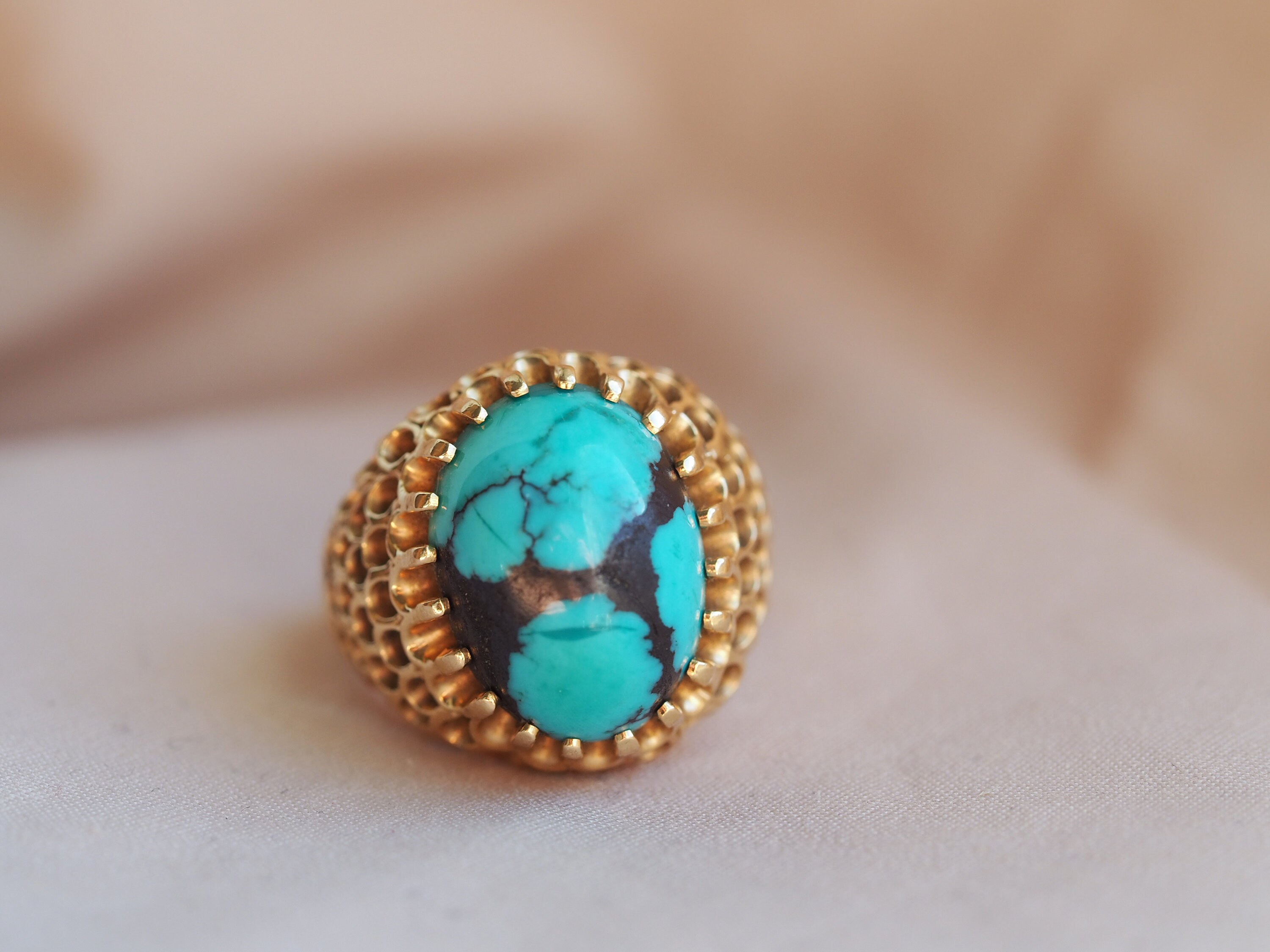 Fantastic Vintage Solid 14K Gold Matrix Turquoise Cocktail | Etsy