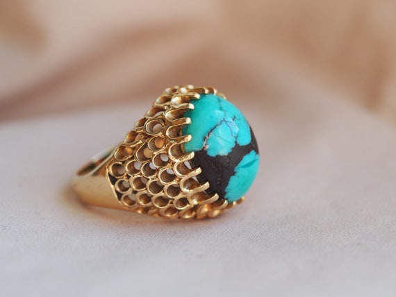 Fantastic Vintage Solid 14K Gold Matrix Turquoise Cocktail | Etsy